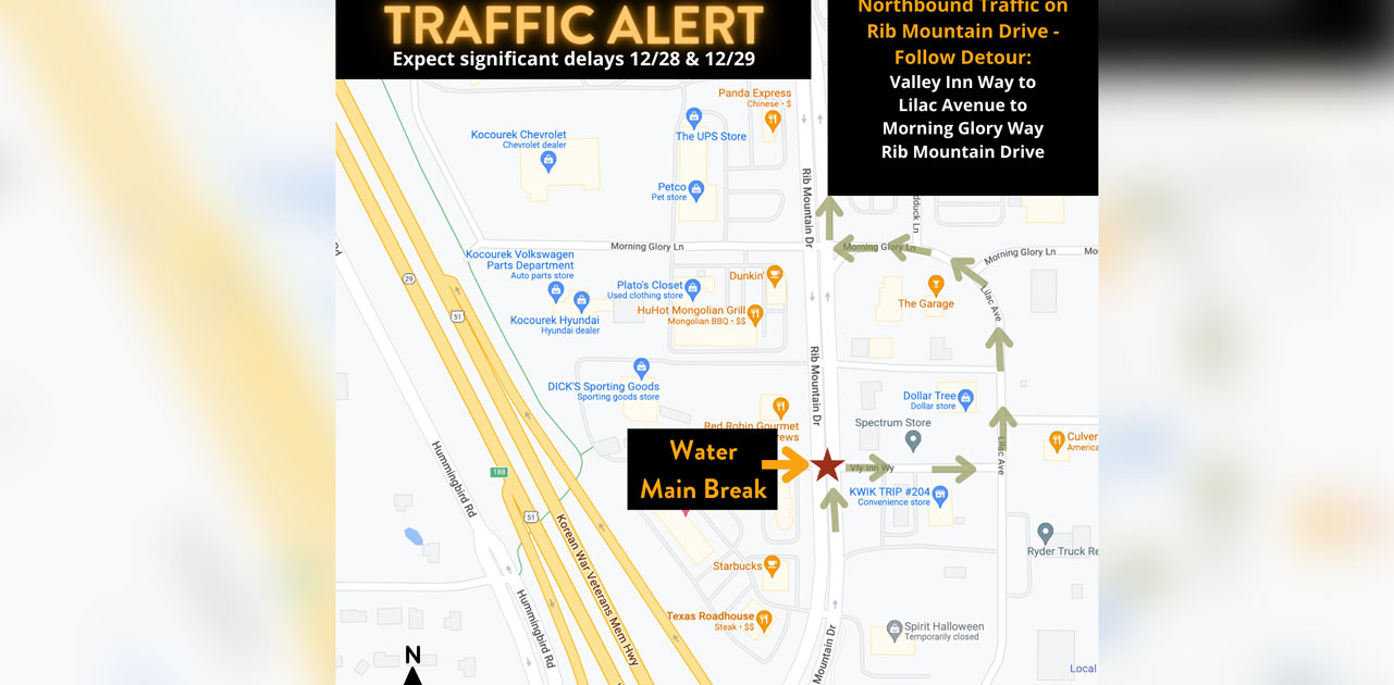 Rib Mountain Water Main Break Impacting Traffic - OnFocus